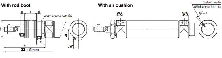 Xi lanh khí nén SMC CDM2B20-25Z/75Z/100Z/125Z/150Z/175Z/200Z/250Z/275Z/300Z/350Z/400Z